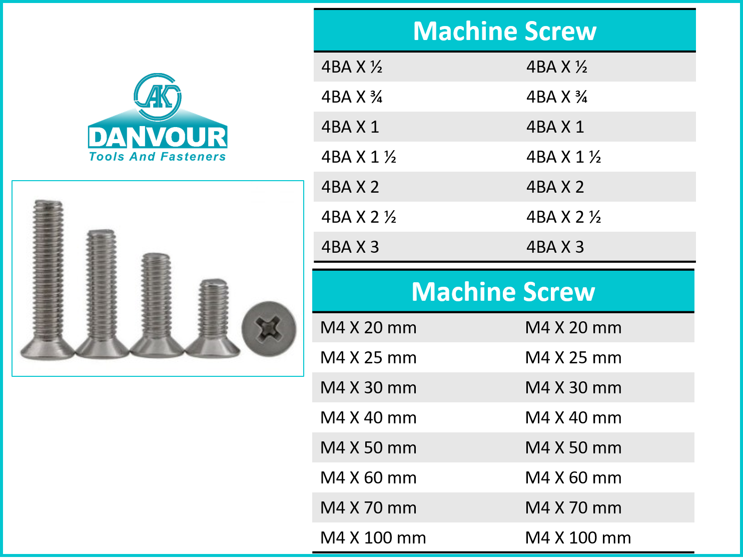 CSK-Head Machine Screw - Ahmad & Khadeeja Trading LLC